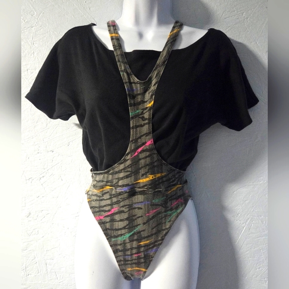 Danskin | Other | Vintage 8s Danskin Blackpatterned Onepiece Suspender ...